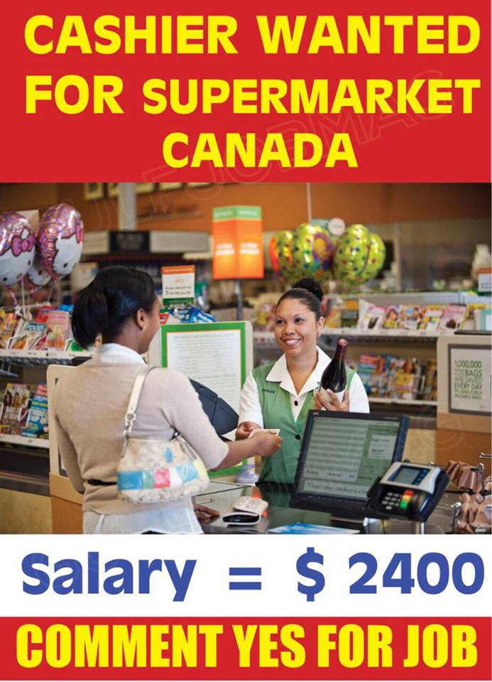 Jobs In Canada: Cashier needed in Canada
